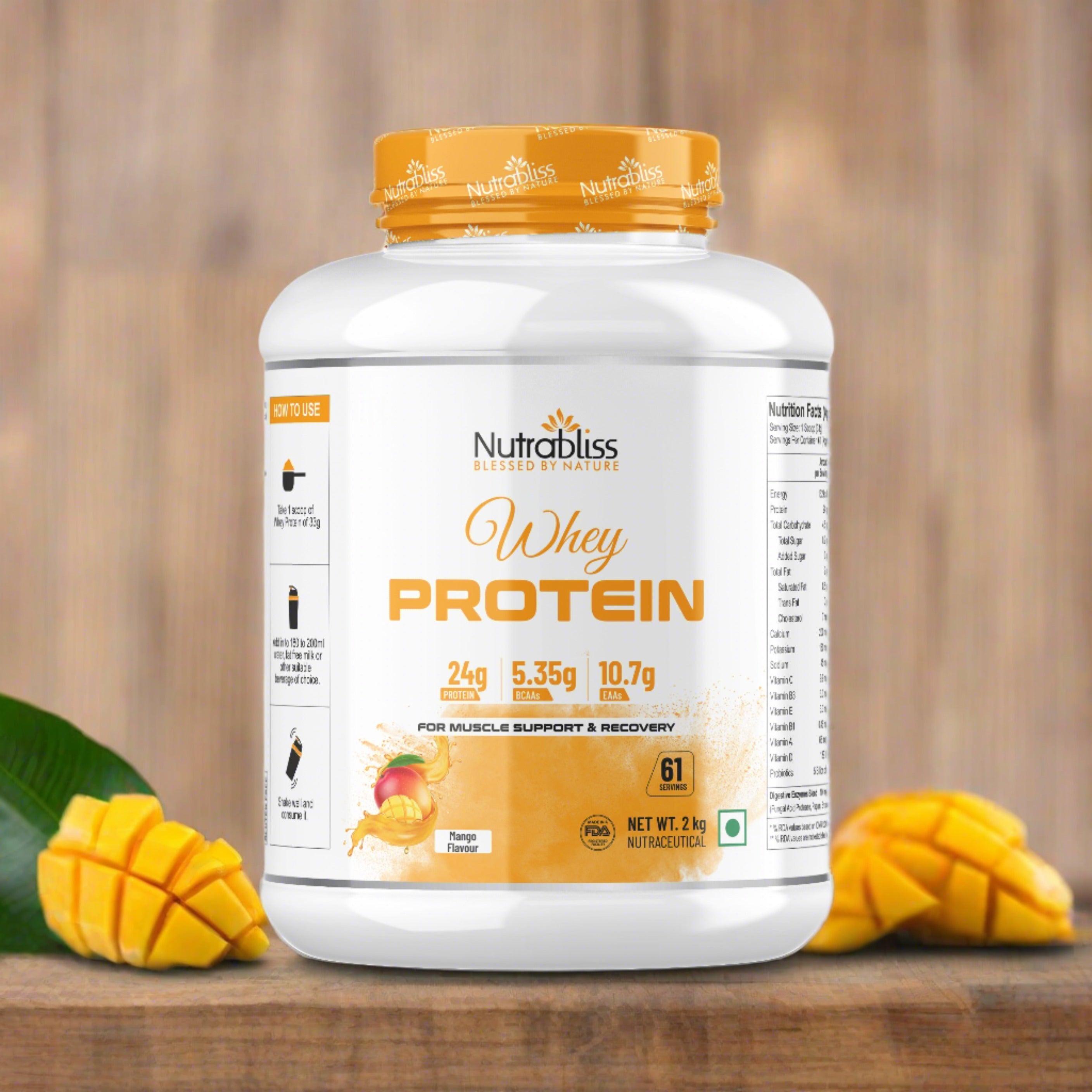 Nutrabliss Whey Protein | Mango Flavour | 61 Servings 2 Kg